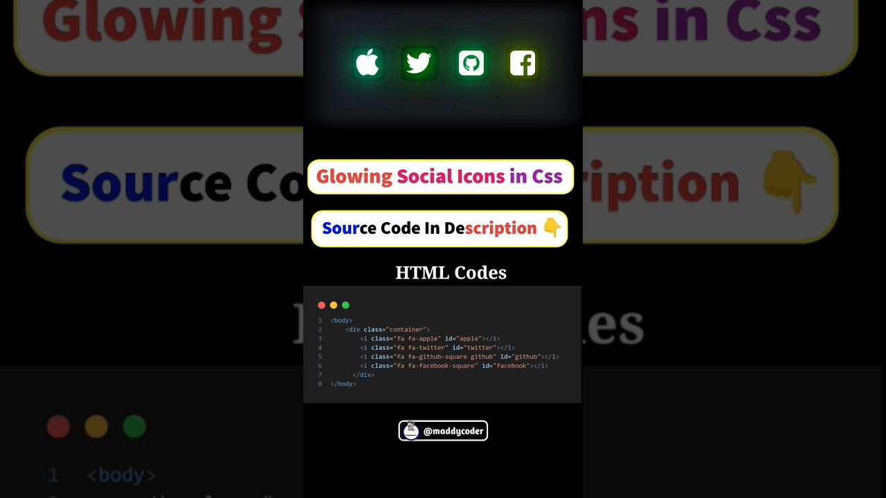 Glowing Social Icons | How to make glowing Social Icons Using Html css #html5 #css3 #javascript
