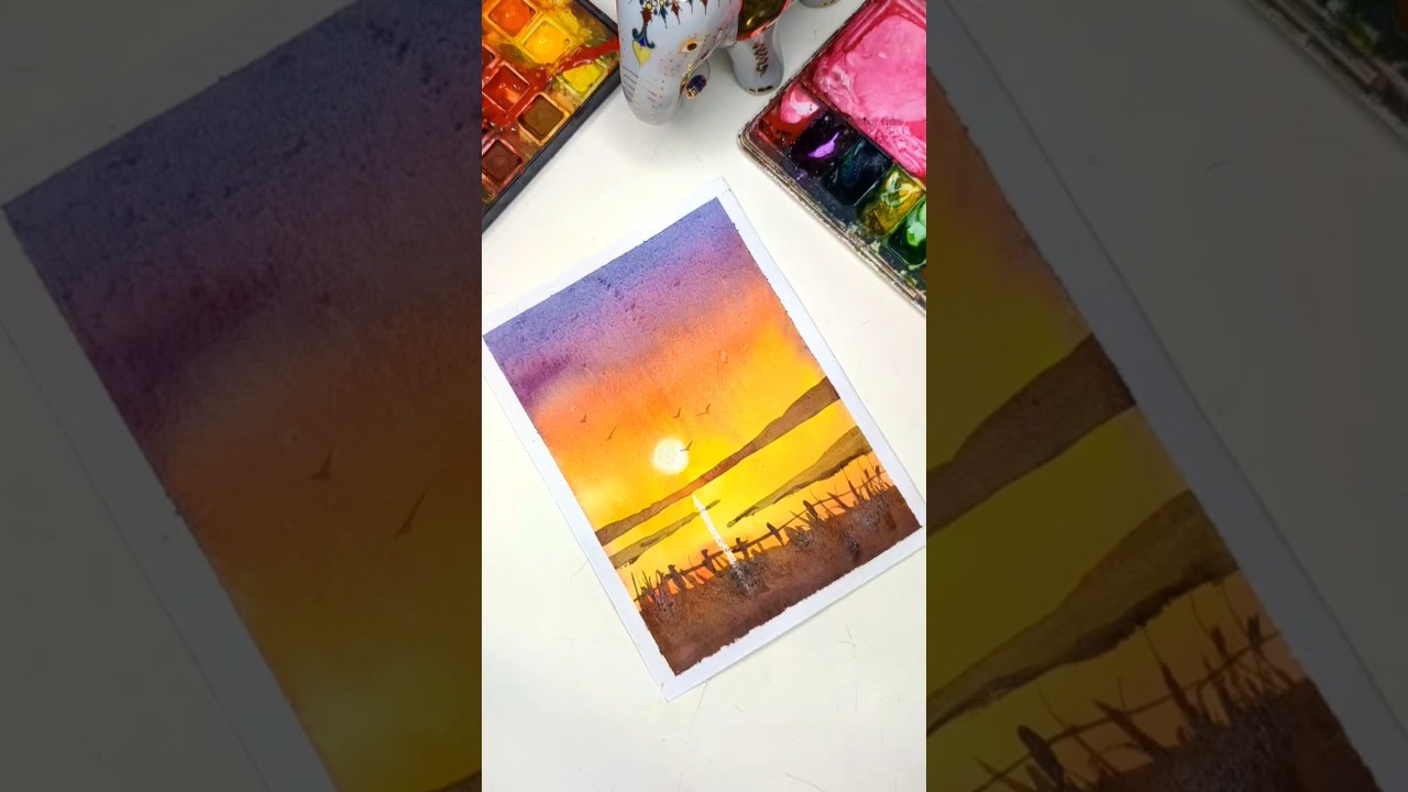 Watercolour Sunset Painting Tutorial | Watercolor Tips #watercolor #painting #sunsetpainting #art