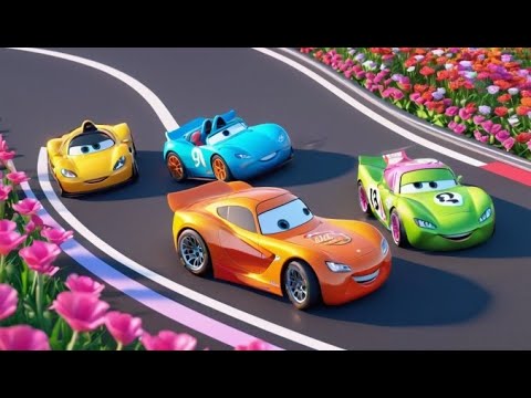 Three Racing Cars Learn Red Blue Green | Color Song for Kids | Fun Racing Rhyme in English