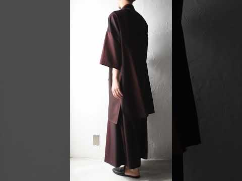 BISHOOL Urban Wool Gabardine YUKATA Shirt black × wine