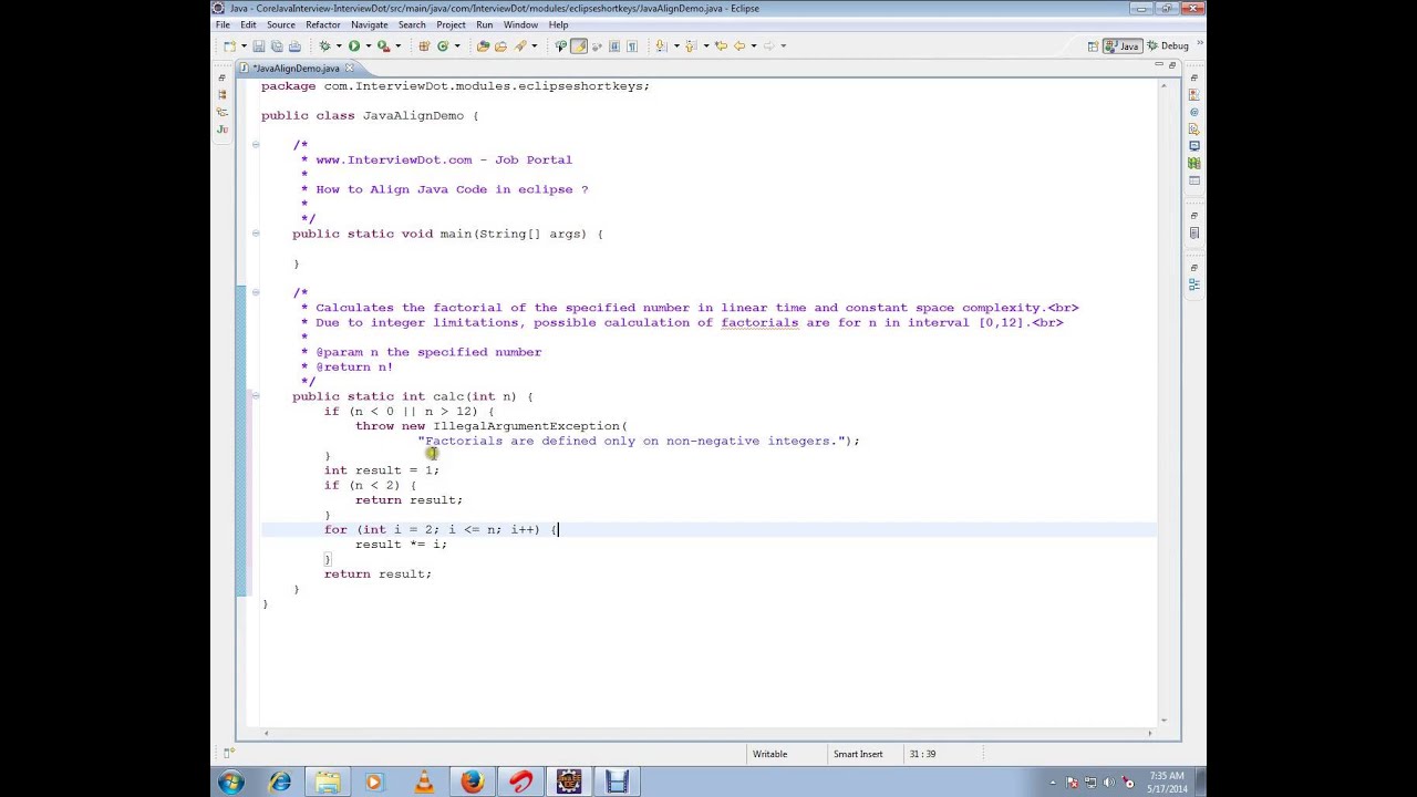 HOW TO ALIGN JAVA CODE IN ECLIPSE STEPS