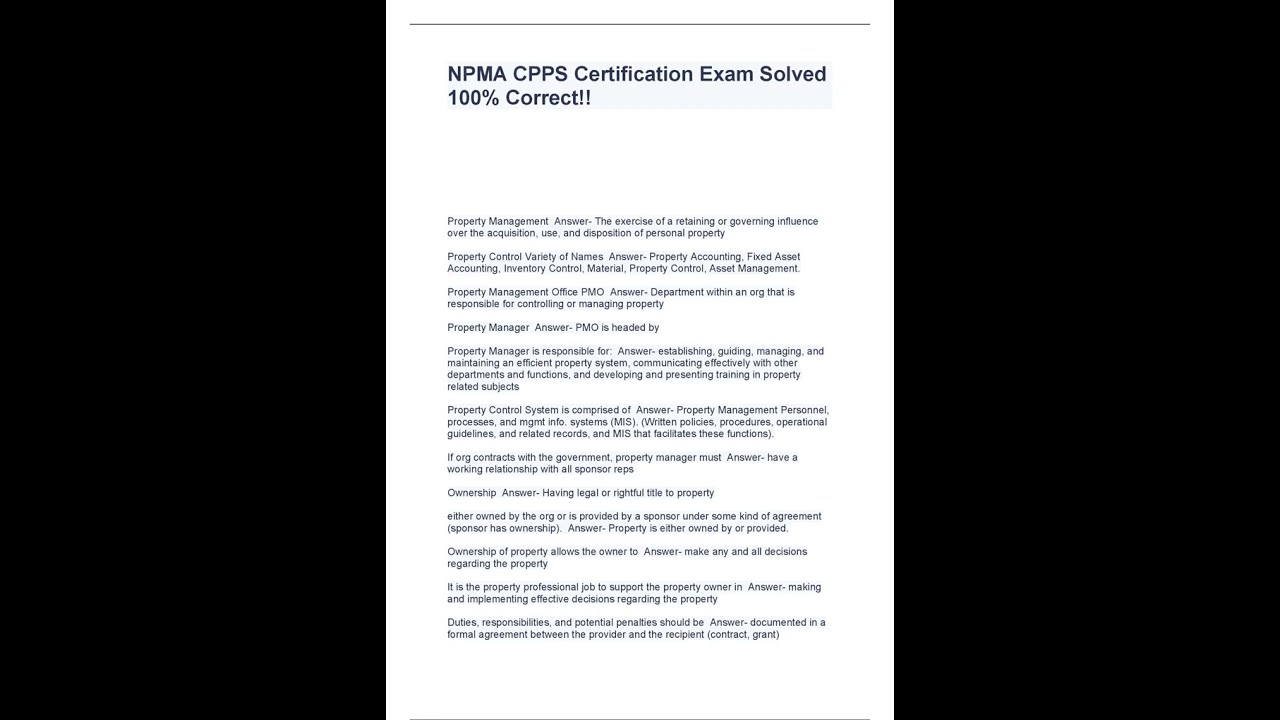 NPMA CPPS Certification Exam Solved 100% Correct!!