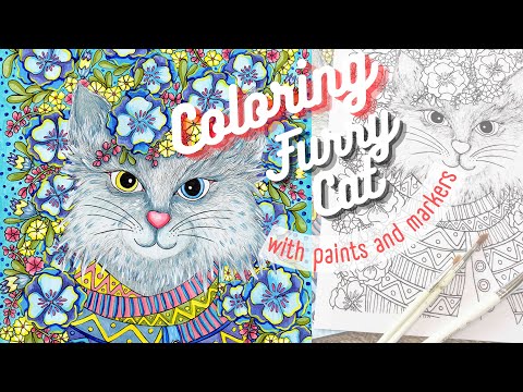 PAINTING TUTORIAL FOR BEGINNERS | Furry Cat Coloring Page And Acrylic Techniques | #paintingvideo