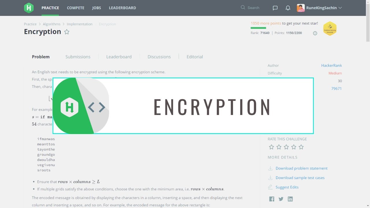 HackerRank Problem Solution || Encryption || Python
