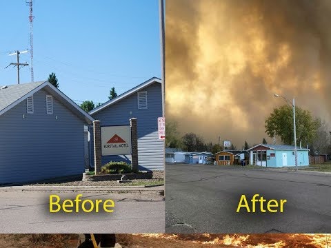 Burstall, Sasketchewan, Canada, before and after the wildfires, village in the grass fires
