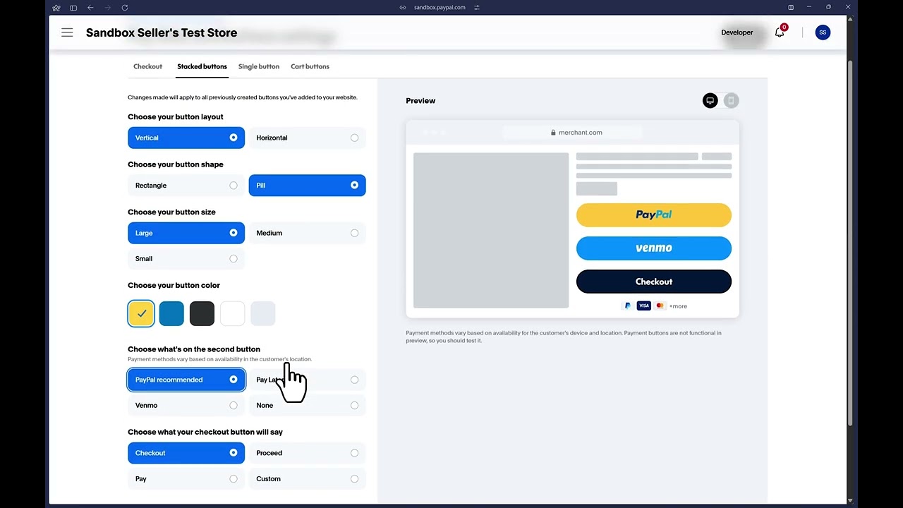 Configuring the Payment Links and Buttons Settings