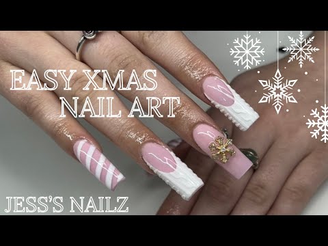 Pink & White Christmas Nail design | Easy Nail Art
