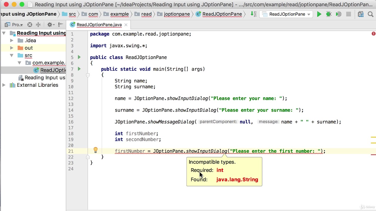 5. Getting Input from the user using the JOptionPane class