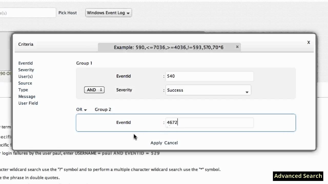 Advanced Search Using EventLog Analyzer