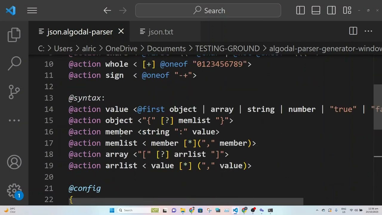 Algodal Parser Generator Tool - JSON Parser Example