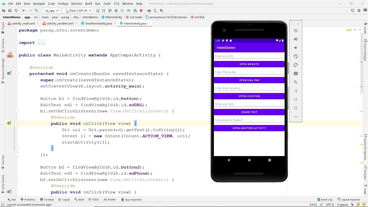 Android Java - Implicit Intent and Explicit Intent Practical Demo