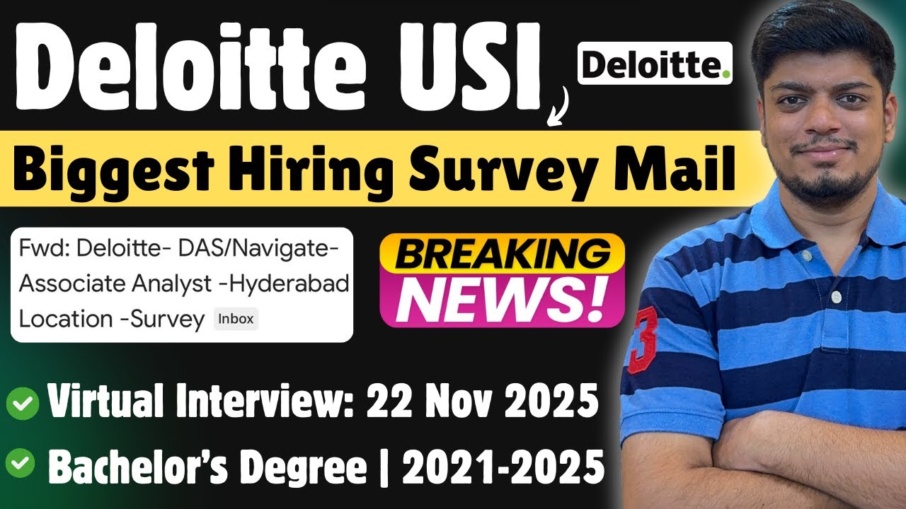 🔥Deloitte Biggest Hiring Survey Mail | Virtual Interview: 22 Nov | ODC/DAS Associate Analyst