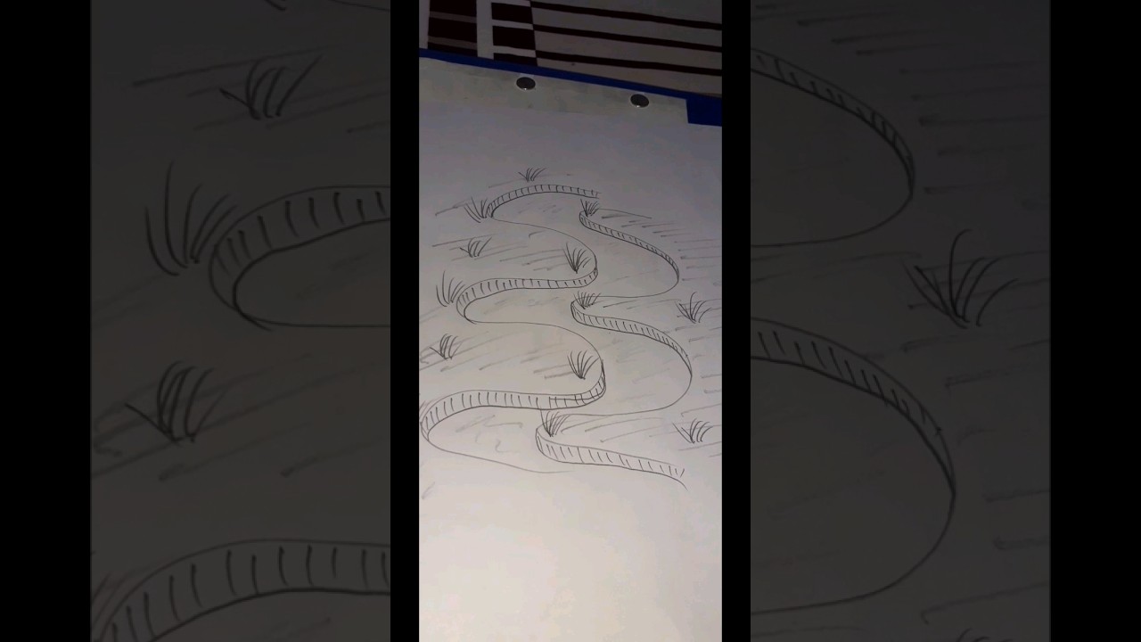 Easy trick to draw a stream flowing through a valley #drawing #viral #shortvideo #shorts #short