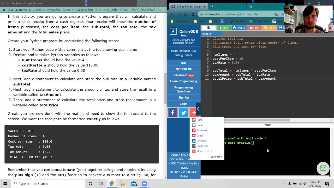 Python Chapter 2 Activity - Cash Register