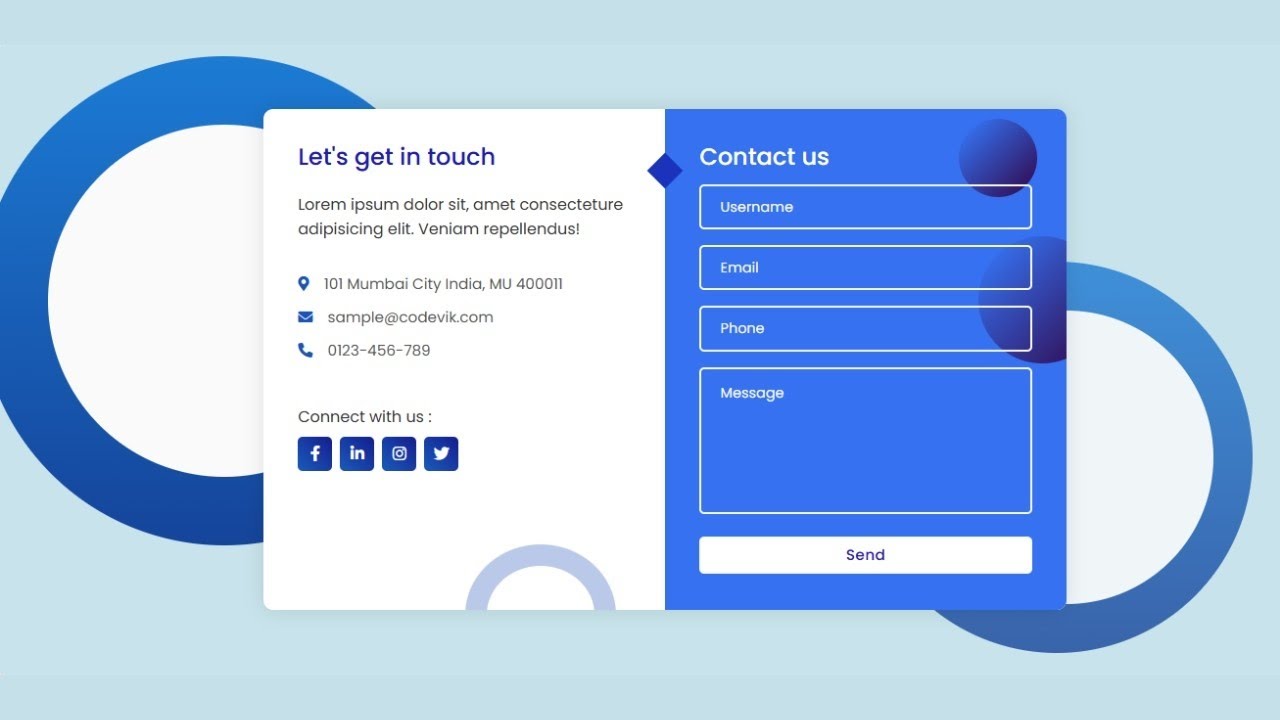 How to Create Contact Form Using Html Css & JavaScript | Awesome Responsive Contact Form |