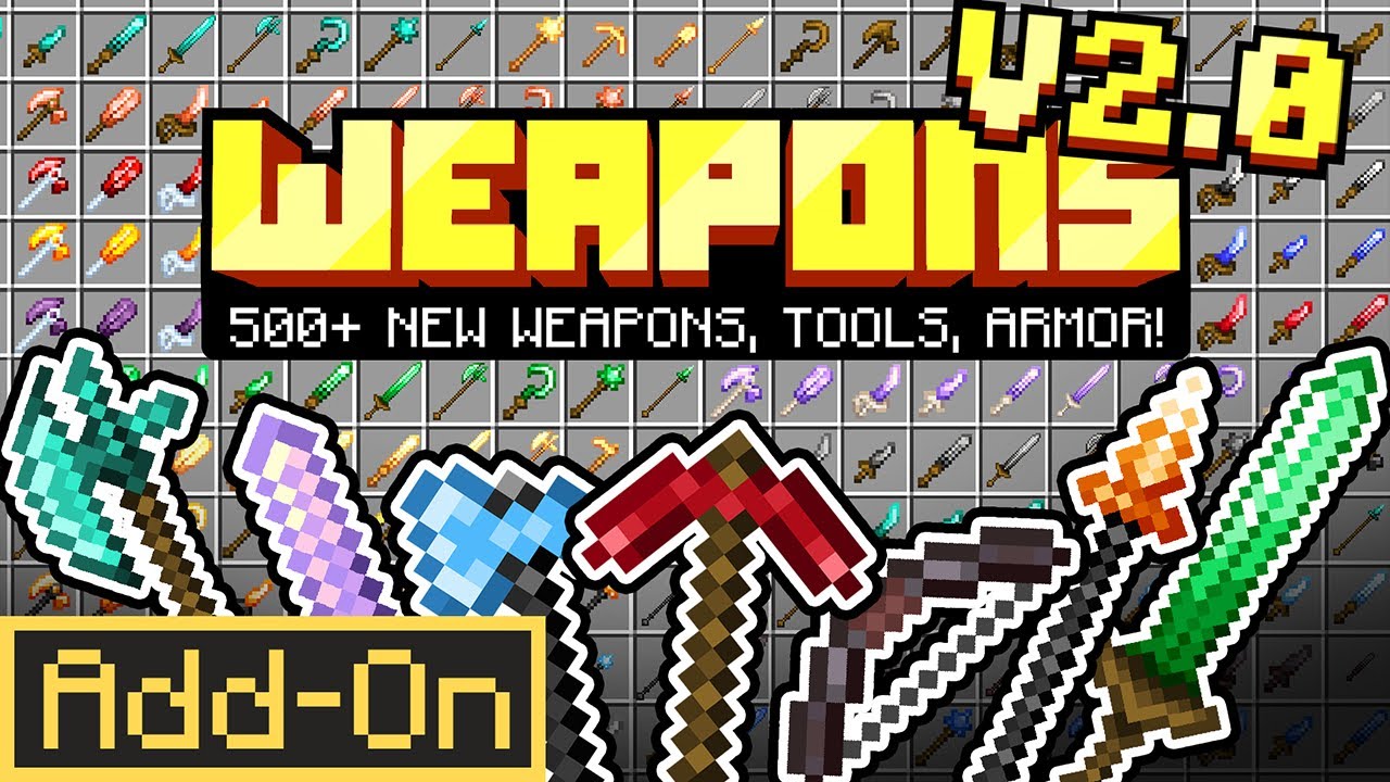 WEAPONS+ 2.0 ADDON: 500+ NEW Weapons, Tools & Armor added to Minecraft Bedrock