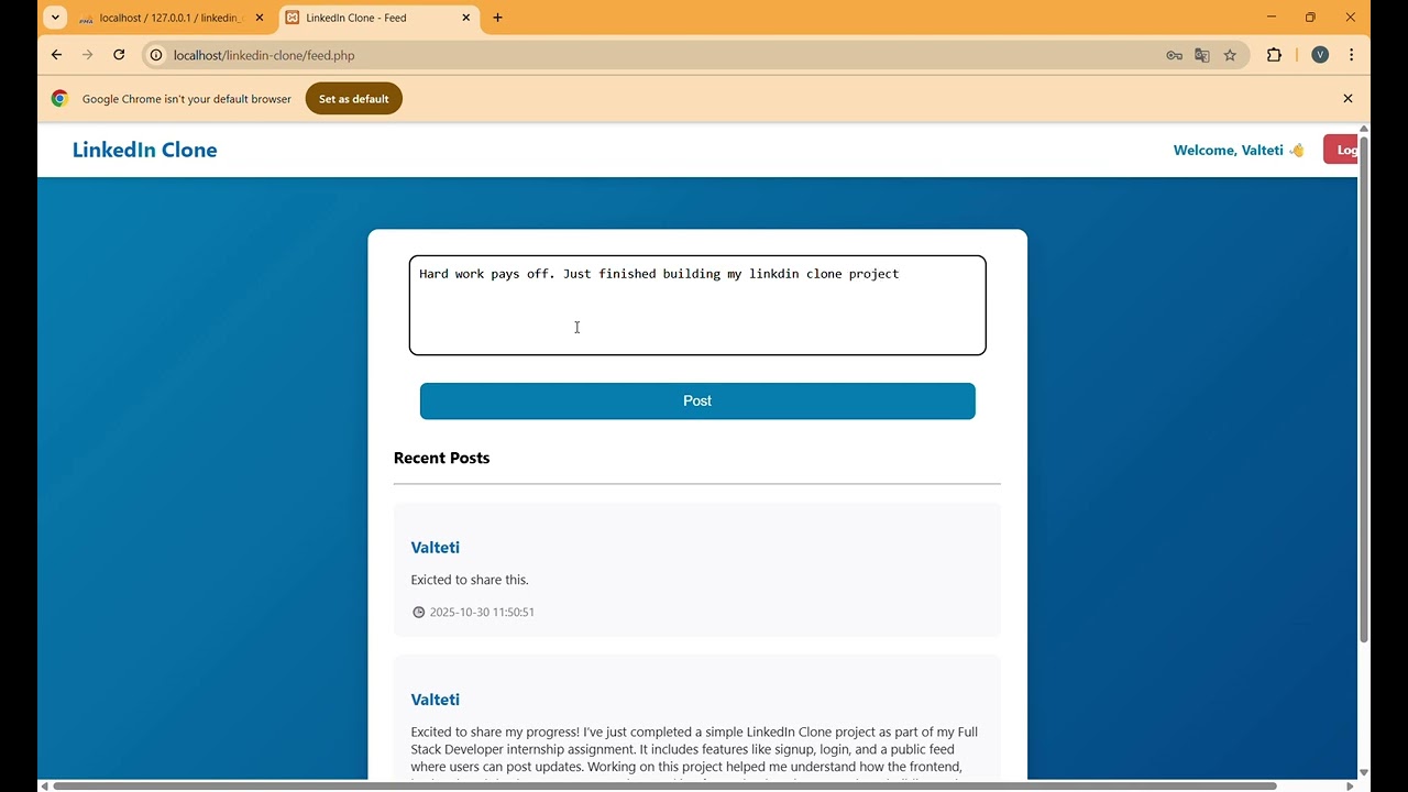 LinkedIn Clone | Full Stack Developer Internship Project | PHP, MySQL, HTML, CSS, JS