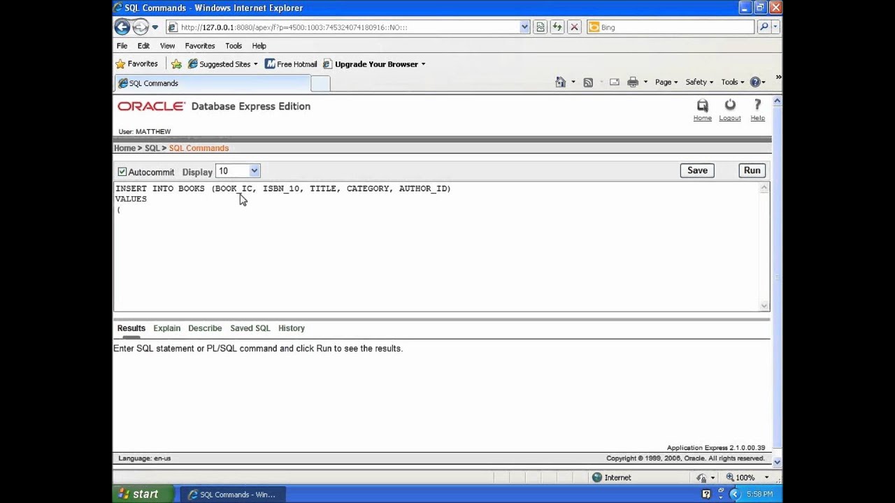 SQL with Oracle 10g XE - Using INSERT to Add Partial Data to a Table