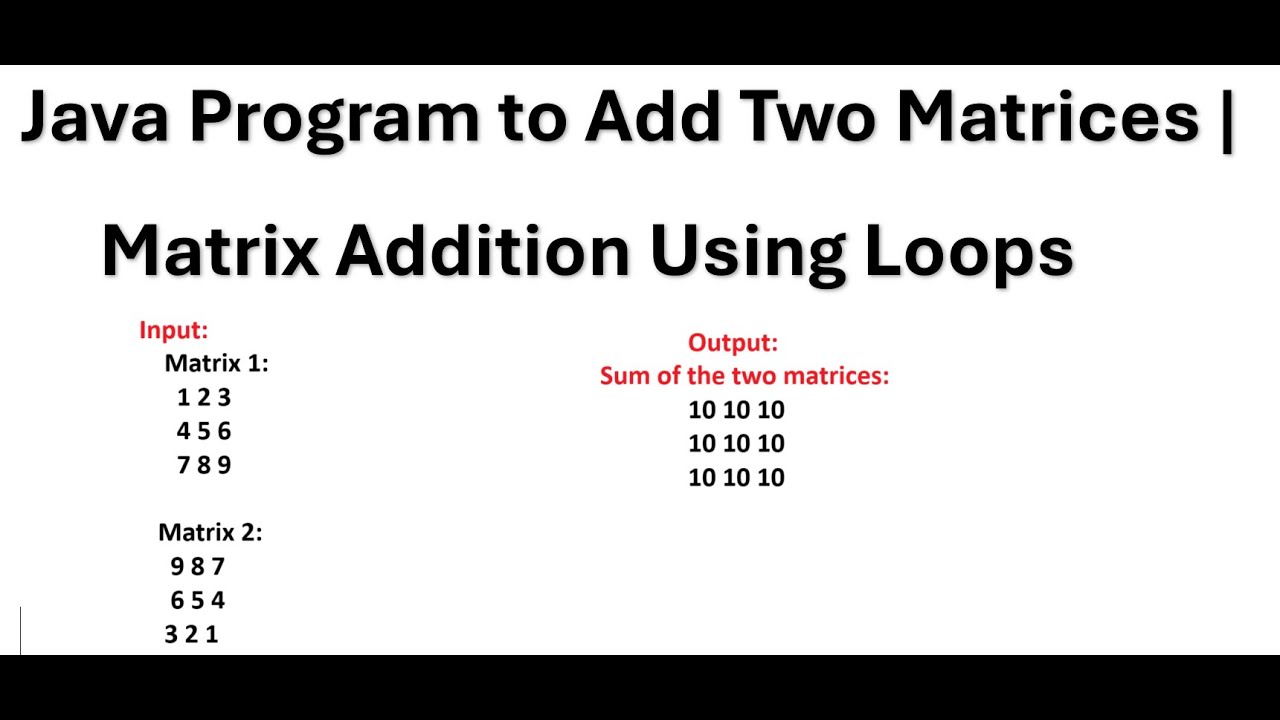 Java Program to Add Two Matrices | Matrix Addition Using Loops | Java Interview Program