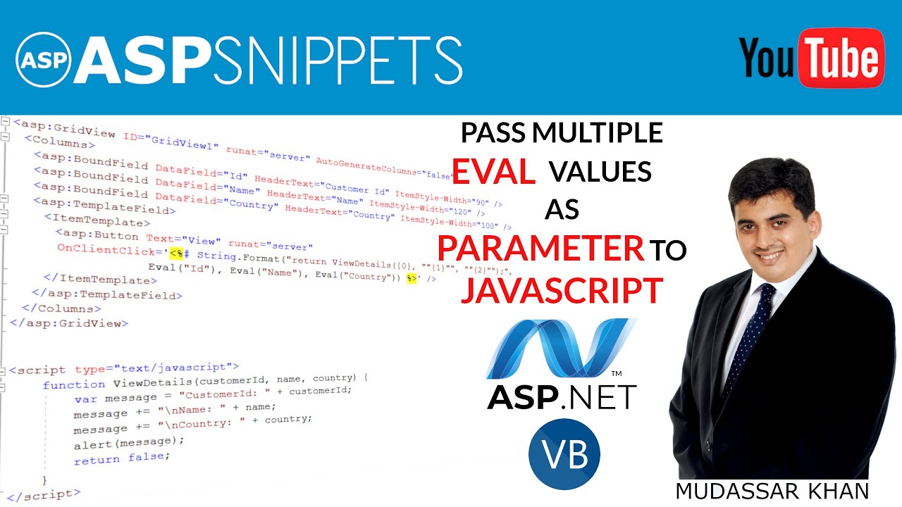 Pass multiple Eval values as Parameter to JavaScript function in ASP.Net using VB.Net