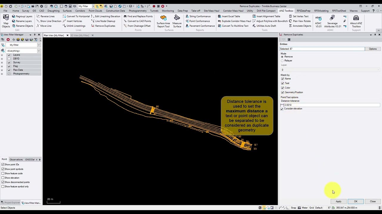Trimble Business Center - Remove Duplicates V1.0