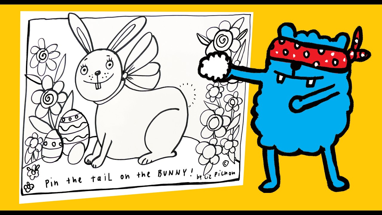 Make a Cute Easter Pin the Tail on the Bunny Drawing & Game with Flowers And Eggs