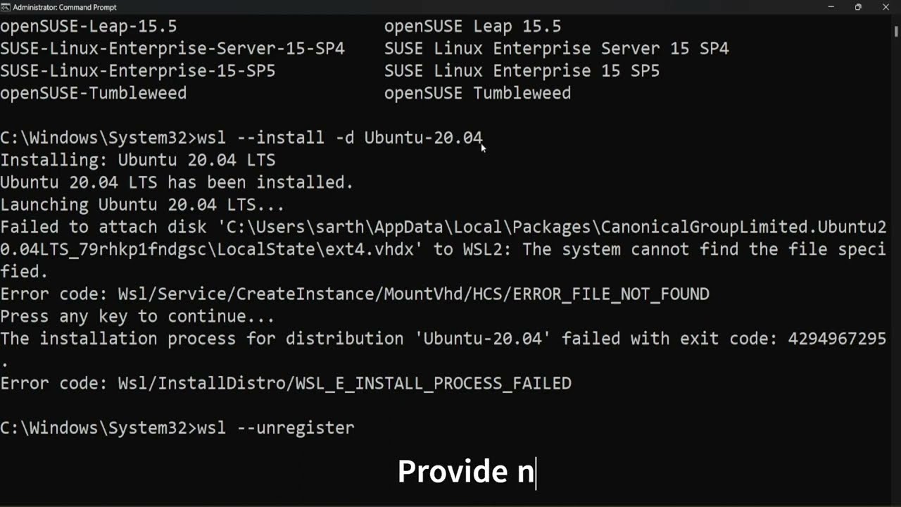 Resolved  : Error code: Wsl/InstallDistro/WSL_E_INSTALL_PROCESS_FAILED