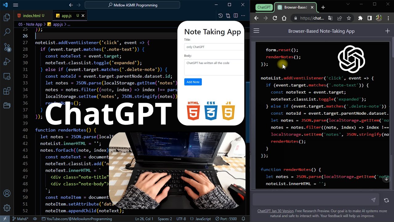 ASMR Programming - use ChatGPT Like a Pro - JavaScript & ChatGPT Cool Note Taking App - No Talking