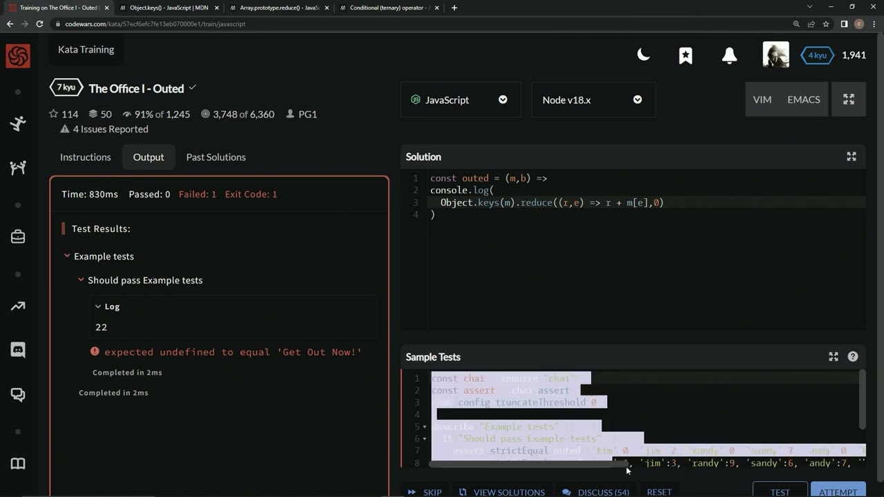 Learn Javascript | Codewars 7 kyu Season 2 - The Office I