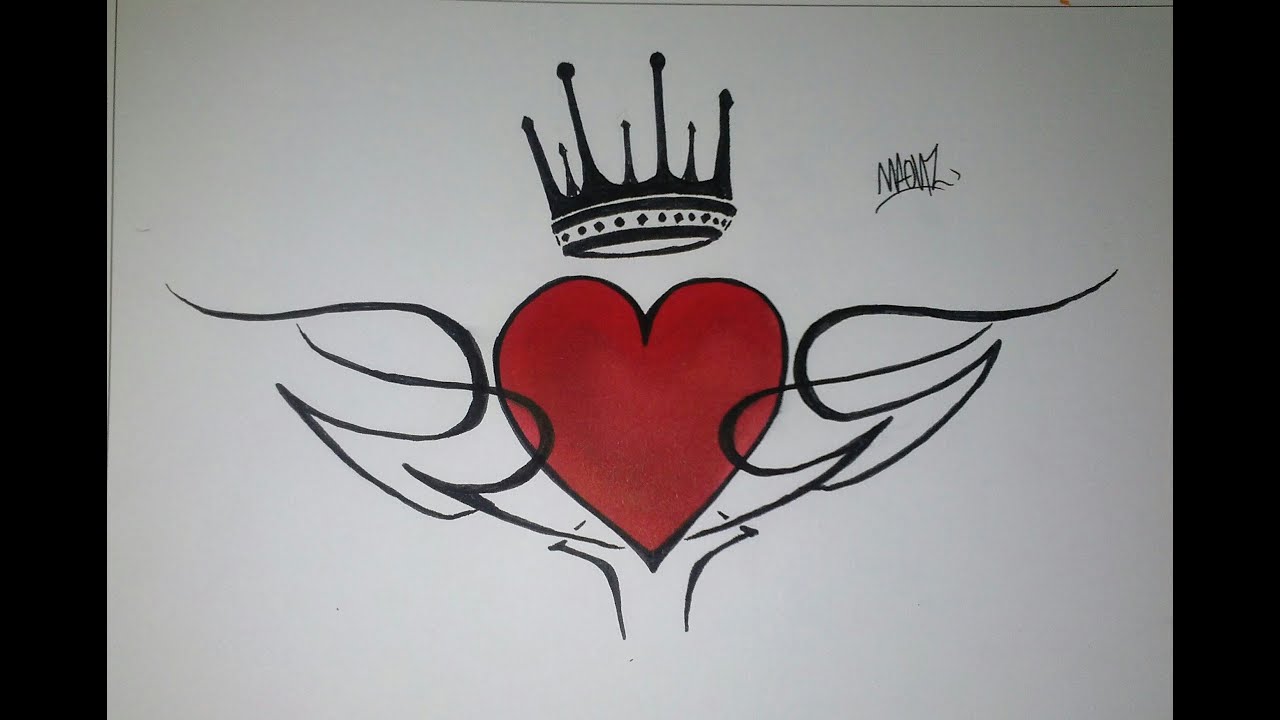 Como Dibujar un Corazón con Tribal y Corona