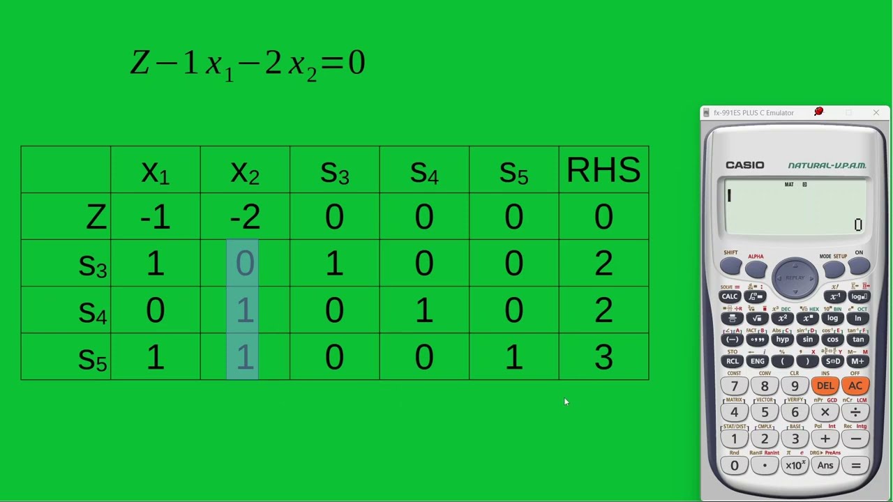 Solve Linear Programming Problems using matrices on calculator