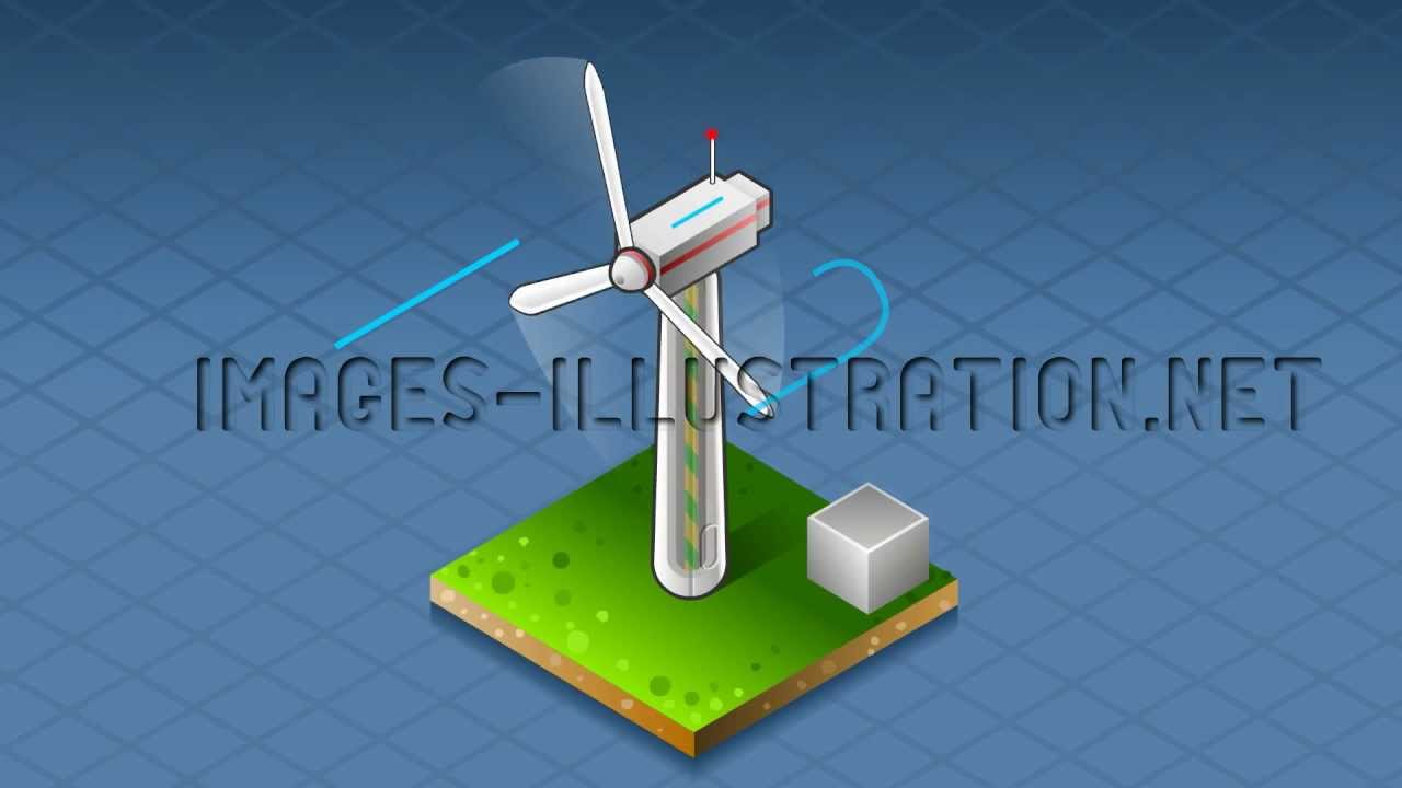 Isometric Diagram Wind Turbine that Produces Energy