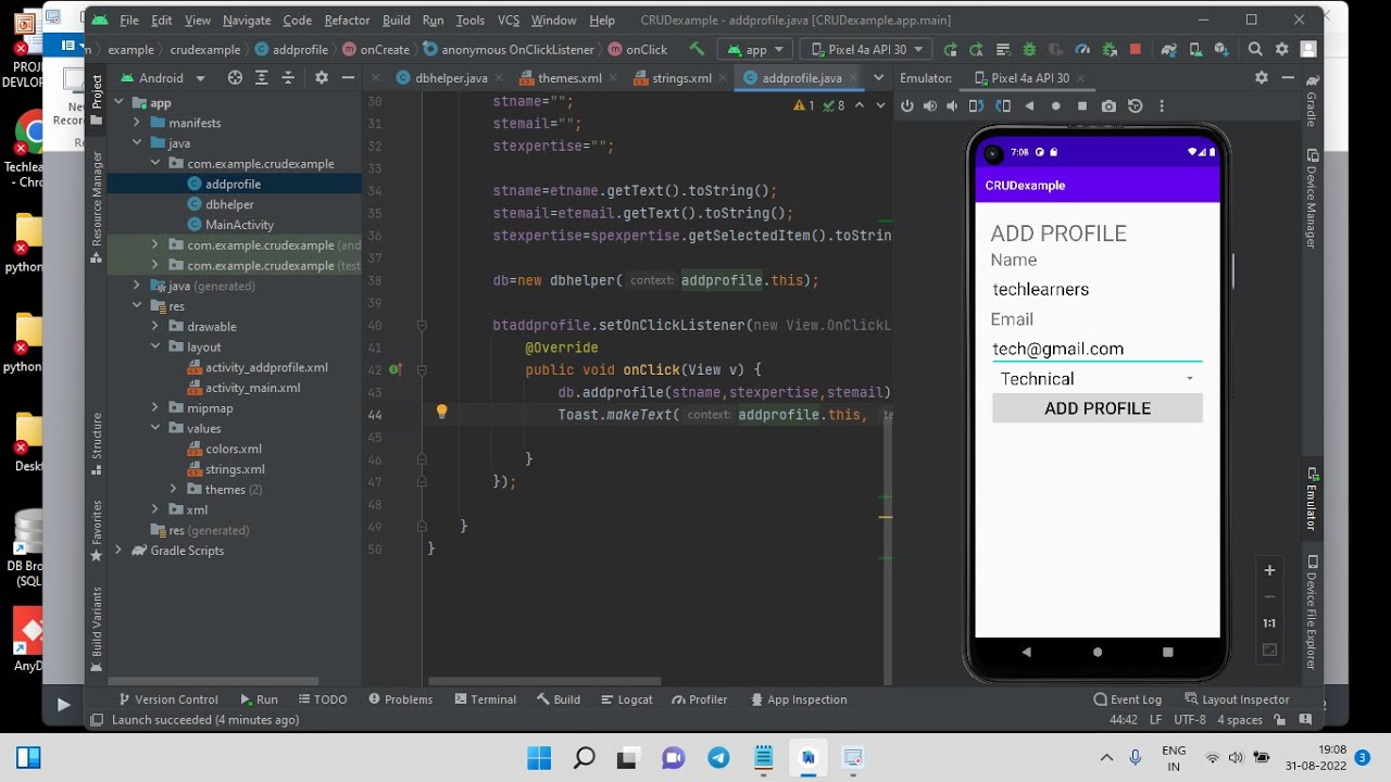 CRUD - SQLITE and Android - Create and Insert