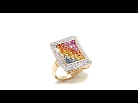 Rarities 14K 2.8ct Multicolor Sapphire and Diamond Ring