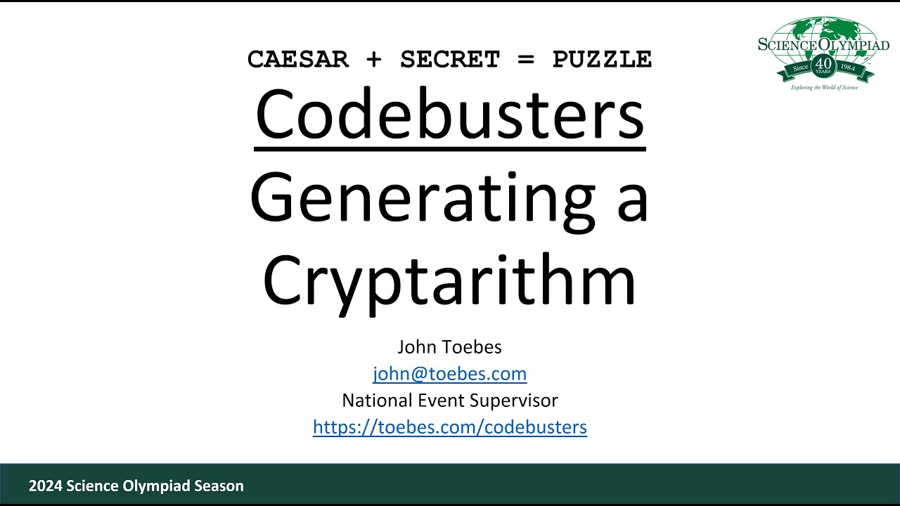 Generating a Cryptarithm for a Codebusters Test