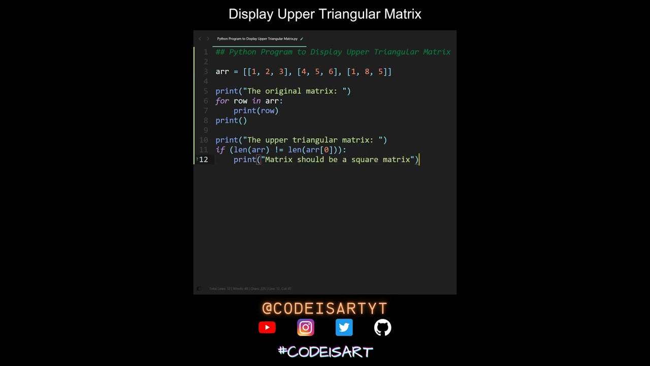 Display Upper Triangular Matrix in Python | Python Examples | Python Coding Tutorial | Interview
