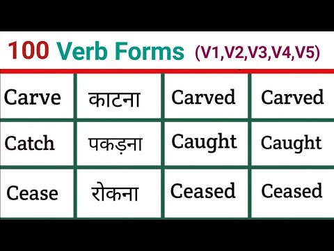 100 Verbs in English।three forms of verbs। V1 V2 V3 V4 V5 verbs list। form of verbs।