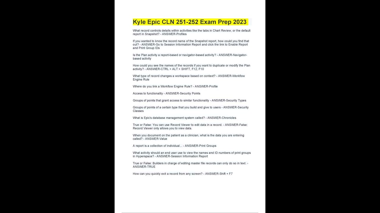 KYLE EPIC CLN 251 252 EXAM PREP QUESTIONS WITH ANSWERS GRADED A 2023 SCORE 100