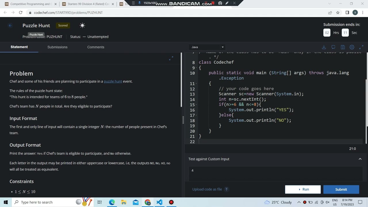 Puzzle Hunt | Codechef Starters 99 | Solution Code.