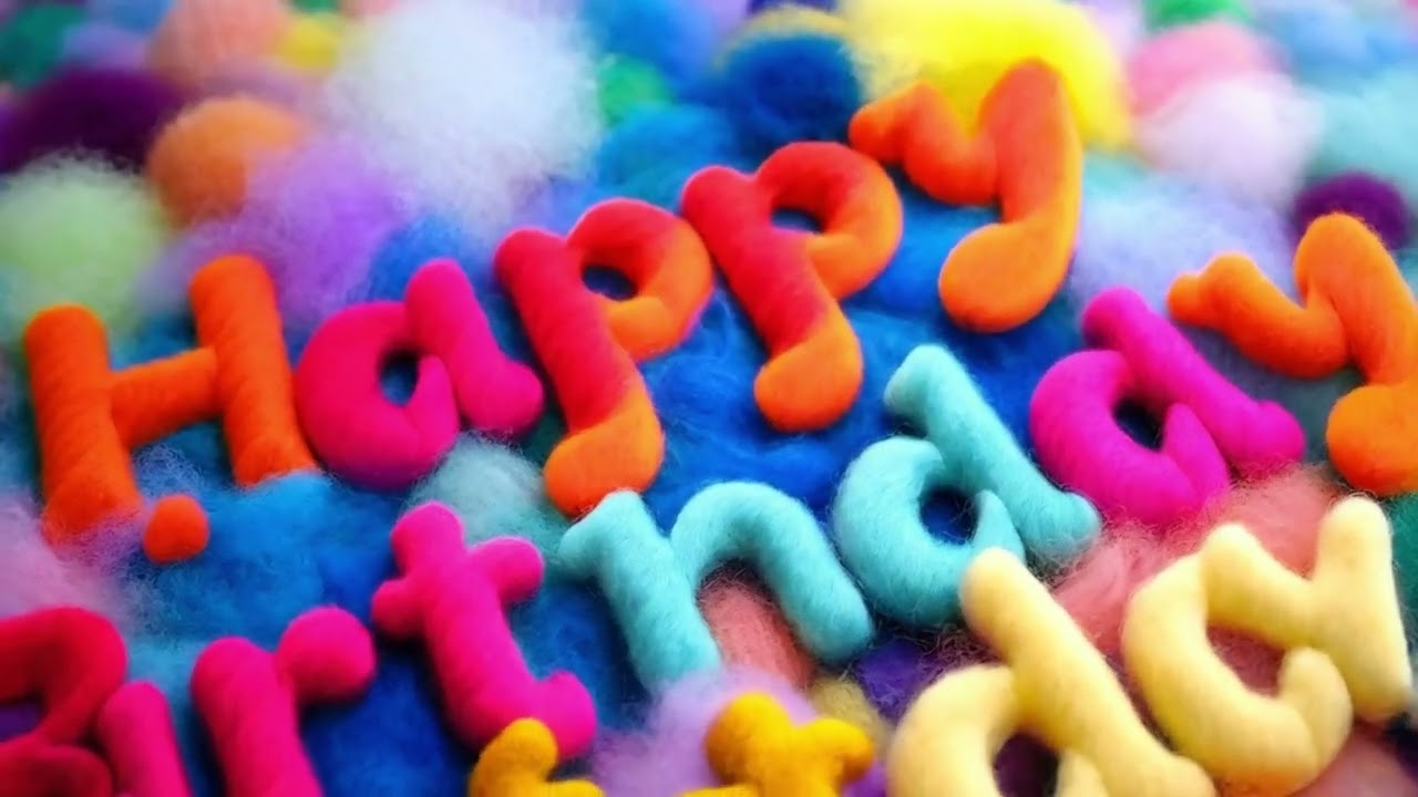 Happy Birthday Colorful Wool Text on Party Background – 4K 60 Minutes Birthday Celebration Video