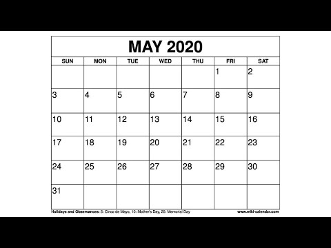Free Printable May 2020 Calendar - Wiki-Calendar.Com