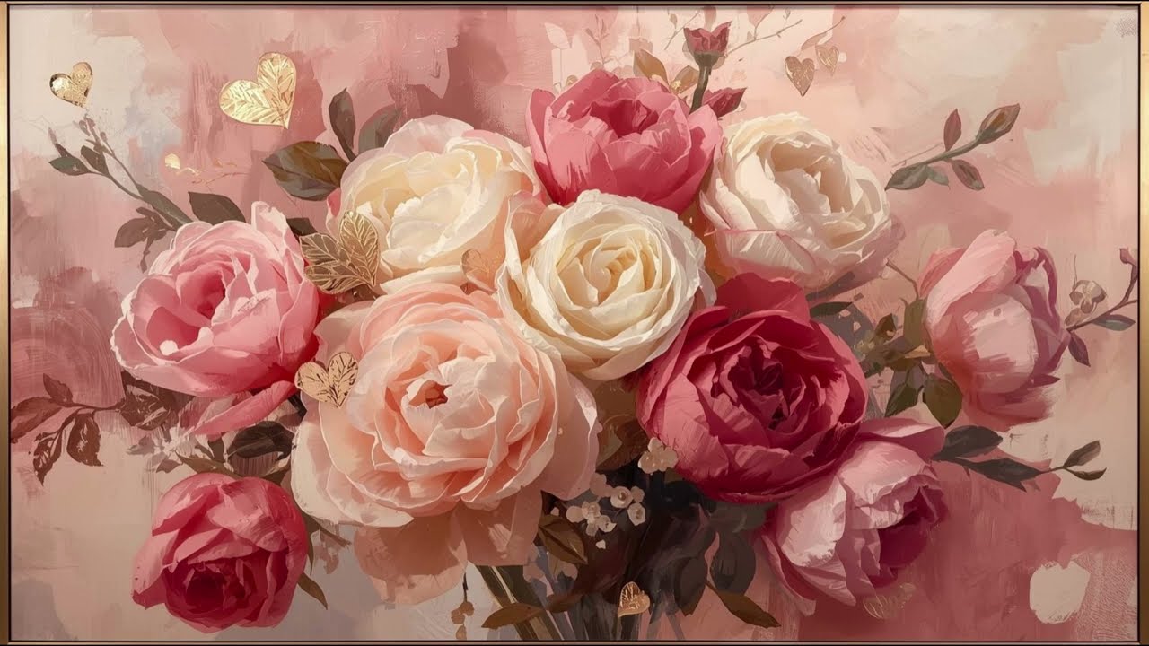 Valentine’s Day Pink Floral Frame TV Art Screensaver 4K | Romantic Roses Love TV Background