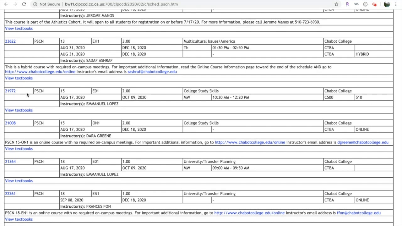 Understanding the class schedule- tutorial
