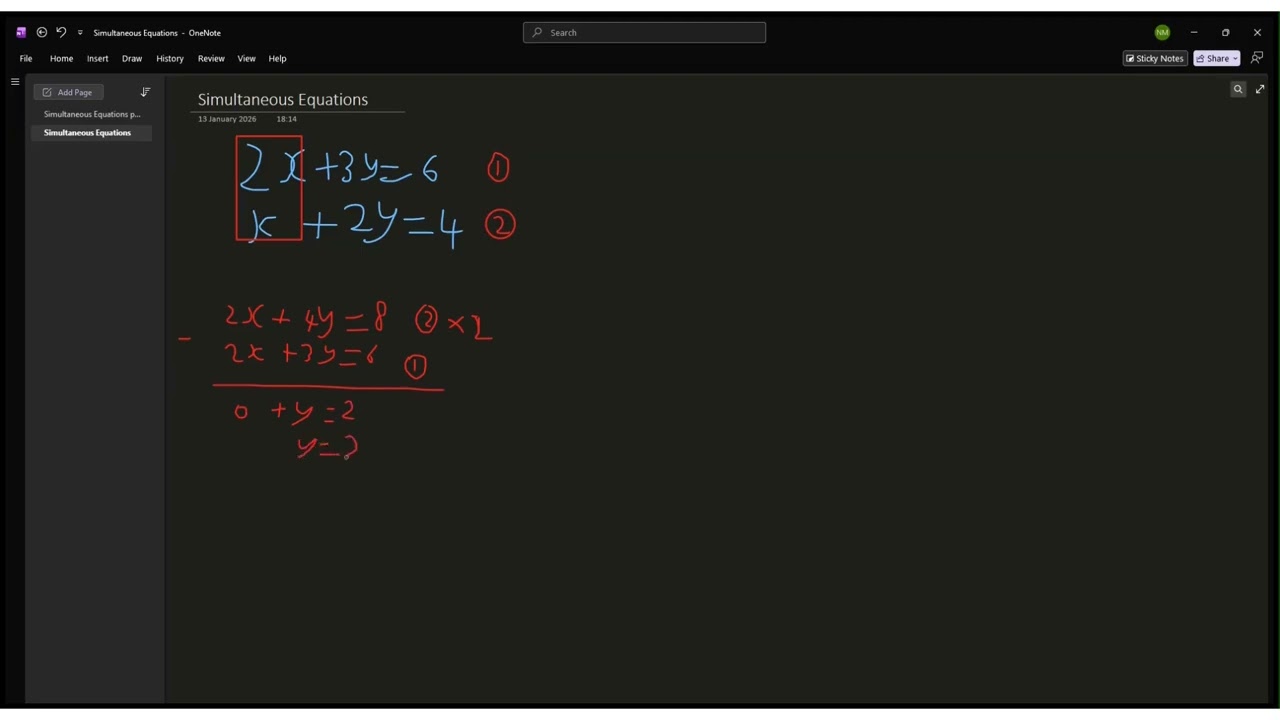 Simultaneous Equations Example 1 Youtube