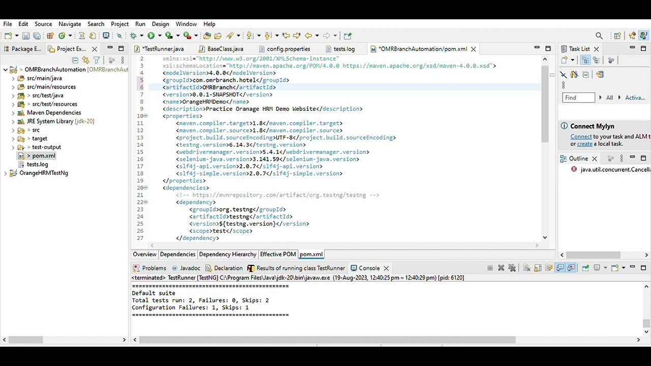 OrangeHRM   OrangeHRMTestNg src test resources configuration config properties   Eclipse IDE 2023 08
