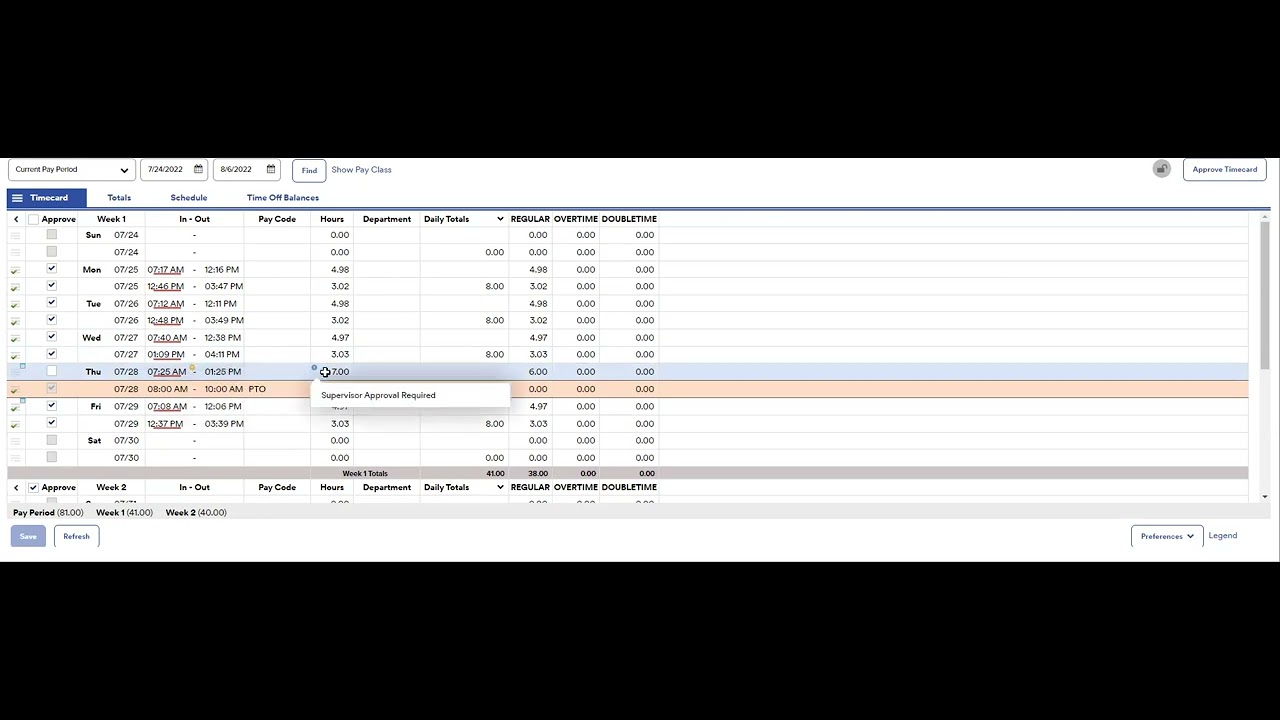 ADP Supervisor Instructions - Approving Timecards