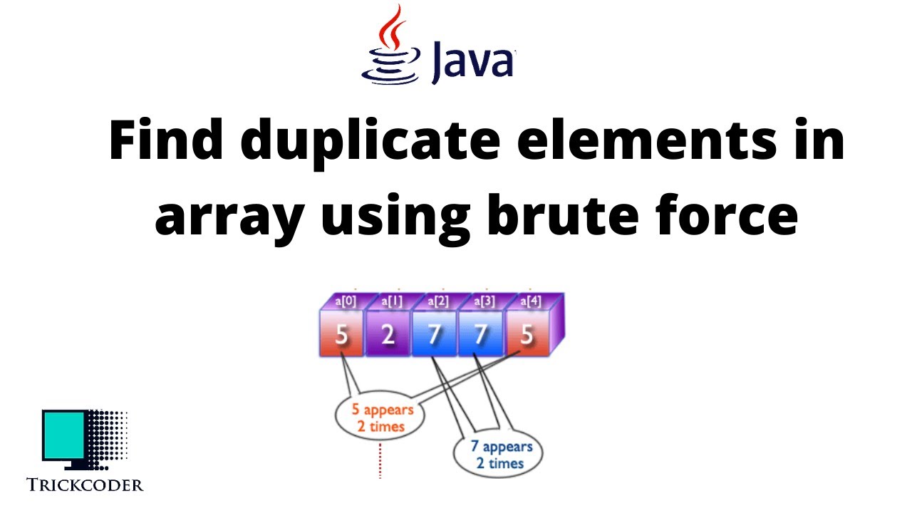find duplicate elements in array using brute force in java | brute force method in java |brute force