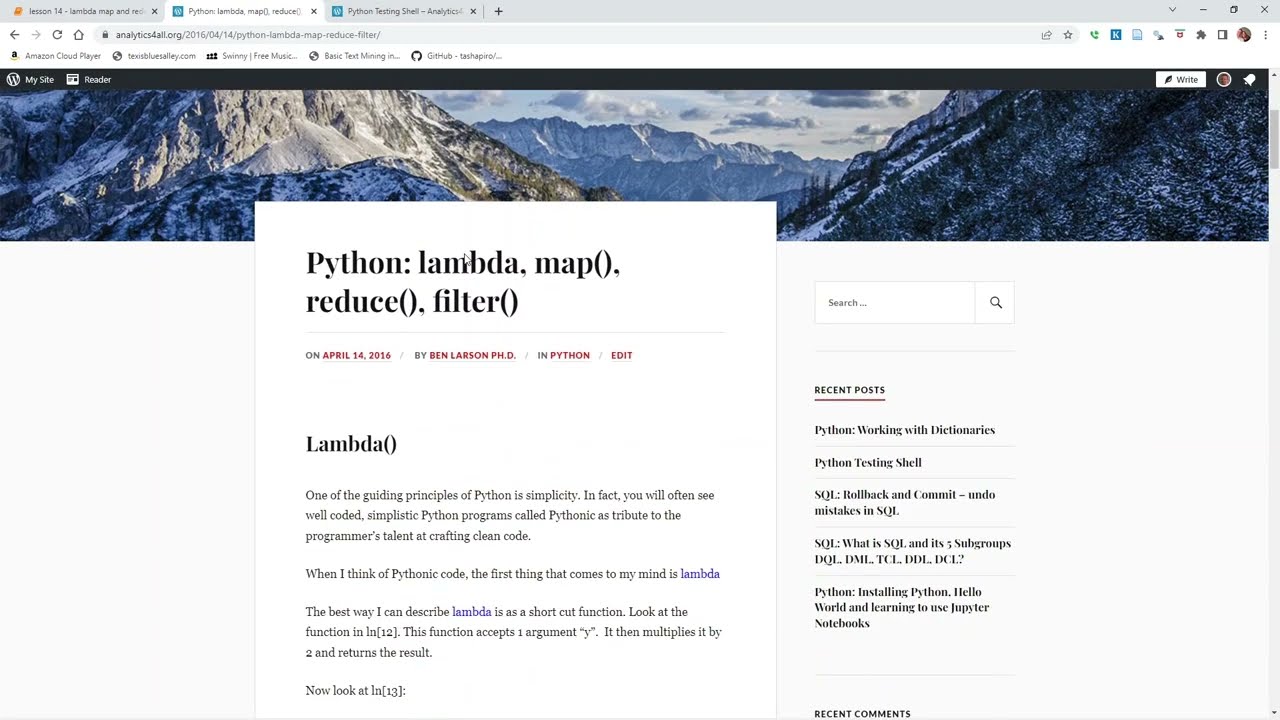 Python for Data Science Lesson 14: lambda, map, reduce, filter