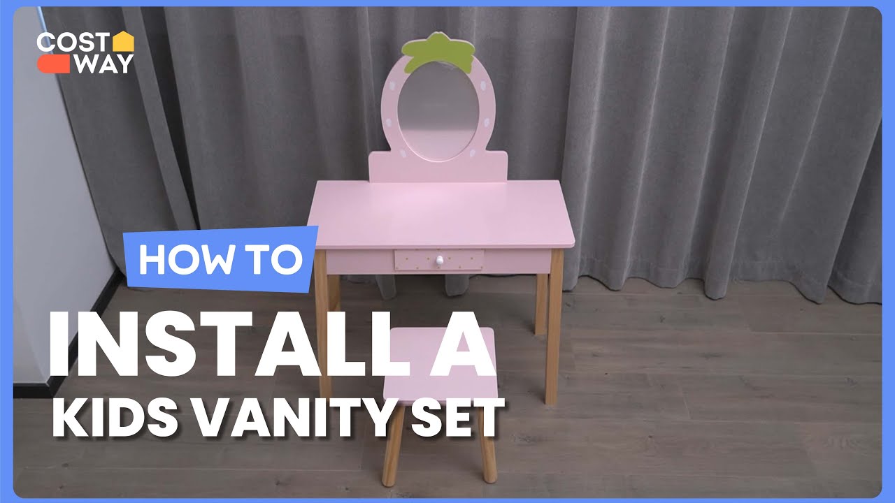How to Install the 2-in-1 Children Vanity Table Stool Set with Mirror | HY10090 #costway #howto