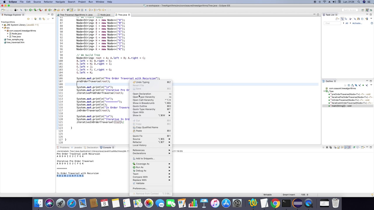 [Java] Implementing Tree In Order Traversal Algorithm with Iterative solution